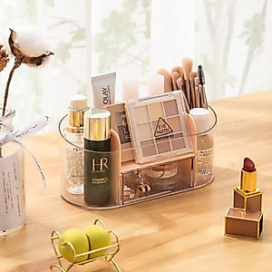 SUNFICON Makeup Organizer Holder Tray Cosmetic Display Case w Pink Drawer Tabletop Desktop Vanity Countertop Bathroom Wall Cabinet Medicine Storage Box Womens Ladies Girls