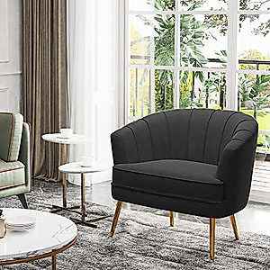 SHINEBOOM Velvet Accent Chairs for Living Room Bedroom Office Leisure Upholstered Single Sofa Chair Arm Chair Comfy Chair Reading Club Coffee Chair with Metal Legs, Black