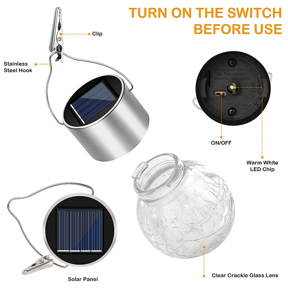 LEDIKON 12 Pack Hanging Solar Lights Outdoor Decorative,Solar Powered Cracked Glass Ball Lights,Waterproof Outdoor Hanging Globe Tree Lights with Clip for Garden Patio Path Balcony Backyard,Warm White