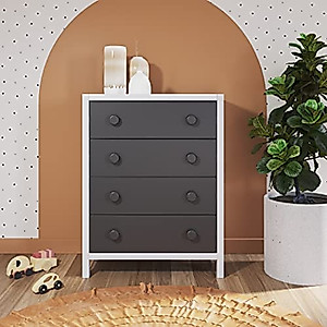 Child Craft Orbit 4 Drawer Chest for Baby Nursery or Kid’s Bedroom Storage, Modern Contemporary Bedroom Furniture, Anti-Tip Kit Included, 33”L x 17”D x 43”H (Ebony/Matte White)