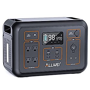 ALLWEI Portable Power Station 1200W(2400W Surge), 1132Wh Solar Generator with 4 120V AC Outlet, 6 USB PD60W, 306000mAh Backup Lithium Battery for Home Outdoor Camping Fishing Emergency Power Outage