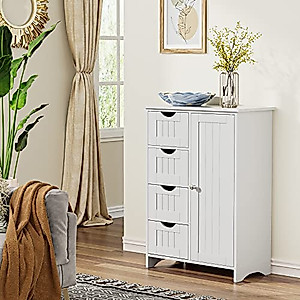 JUMMICO Bathroom Storage Cabinet, Floor Cabinet with 4 Drawers and 1 Adjustable Shelf, Storage Oragnizer for Living Room, Kitchen, Bathroom (White)