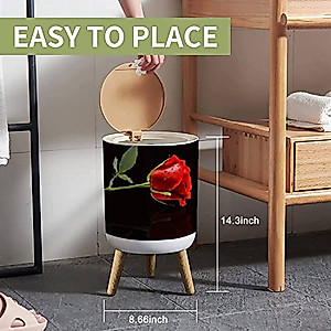 OJNR36WKPD Small Trash Can with Lid Red Rose a Black Round Garbage Can Press Cover Wastebasket Wood Waste Bin for Bathroom Kitchen Office 7L/1.8 Gallon
