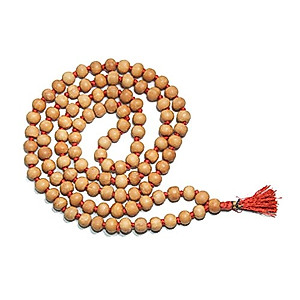 IS4A 8MM TULSI HOLY BASIL PRAYER BEADS JAPA MALA NECKLACE HAND KNOTTED. KARMA 108+1=109 BEADS. BLESSED & ENERGIZED HINDU TIBETAN BUDDHIST SUBHA ROSARY RED TESSEL