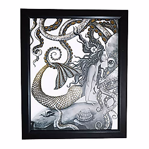 Mermaid and Octopus Wall Art – Collectible Set - Home Decor Nautical Bathroom Beach Ocean Posters Prints Decorations Pictures Artwork Mermaids for kids Girls Bedroom Girl Gold Foil Painting - 8x10 inches