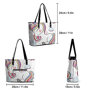 Womens Handbag Unicorn And Clouds Pattern Leather Tote Bag Top Handle Satchel Bags For Lady