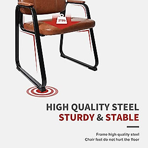 CLATINA Reception Chair with Sled Base and Bonded Leather Padded Armrests, Modern Style Guest Chair for Office Meeting Waiting Room Conference Desk, Brown (4 Pack)