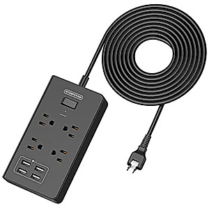 2 Prong Power Strip with Flat Rotating Plug, NTONPOWER 10ft Extension Cord Surge Protector, 4 Outlets 4 USB, 2 Prong to 3 Prong Outlet Adapter, 1700 Joules, Overload Protection for Non-Grounded Outlet