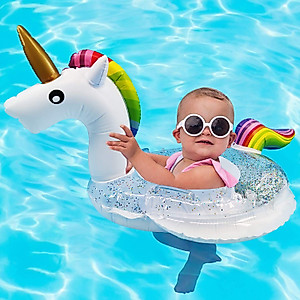 Unicorn Baby Swimming Pool Float with Canopy, Glitters, Seat & Safety Handle, 2024 Summer Baby Floats for Pool, Inflatable Baby floaties for 8-36 Months Toddler Boy Girl Summer Outdoor Party Favor