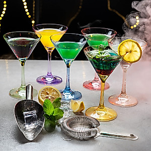 The Wine Savant Martini Glasses Set of 6, 8oz, Crystal Luxury Martini Glass - Elegant Colors, Hand-Blown, Art Deco Cocktail Colored Coupes For Manhattan, Cosmopolitan, Sidecar, Stemmed Goblets