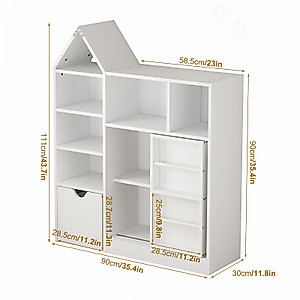 MilleLoom 47'' Kids Toy Storage Organizer & Bookshelf, Floor Storage Cabinet Toy Chest with Movable Drawers, Bookshelf with Storage Cubbies Toy Box, for Playroom, Bedroom, Classroom, Library, White