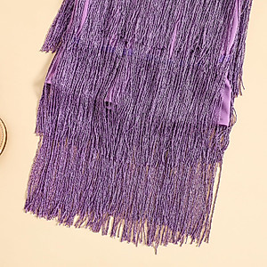 Kids Sequin Fringe Dress Sparkling Tassel Sleeveless Dress Little Girls Dance Wear Party Latin Dance Dress 1-6T (Purple, 5-6 Years)