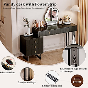 Ieejdn Makeup Vanity Desk with Cloud Lighted Mirror with Power Outlet and LED Strip, 3 Color Lighting Modes with Adjustable Brightness, 5 Large Drawer Vanity Table,for Bedroom, Grey