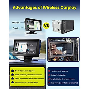 Wireless Apple Carplay & Android Auto for Car Stereo, Portable 7 Inch Apple Car Play Touch Screen Sync GPS Navigation Audio Car Radio Receiver for Car, Bluetooth, Siri, Multimedia Player, FM