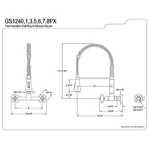Kingston Brass GS1240PX Heritage Pull-Down Sprayer Kitchen Faucet, Matte Black, 10.5 x 13.13 x 16