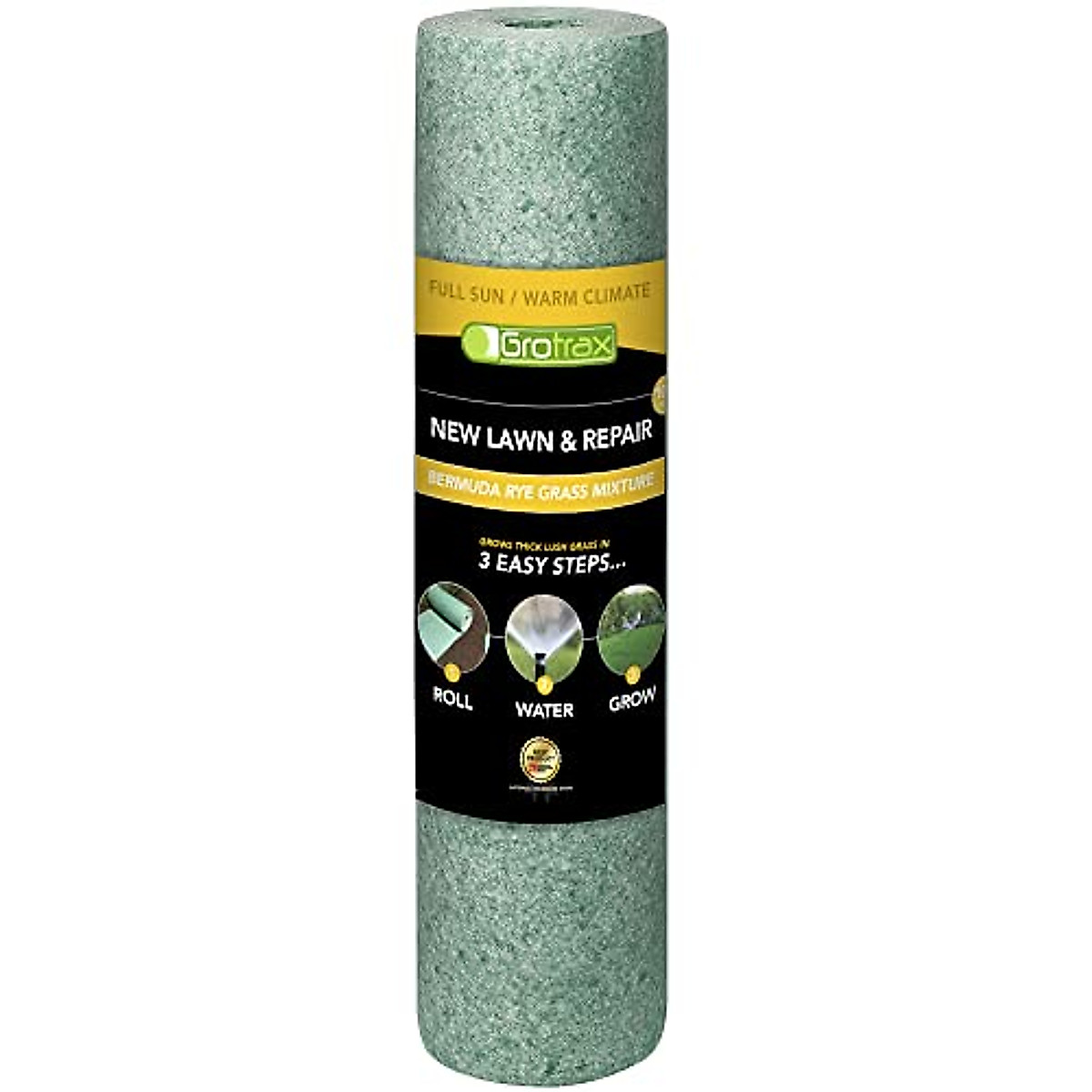 Growtrax Biodegradable Grass Seed Mat - 100 SQFT Bermuda Rye - Grass Seed and Fertilizer for Lawns, Dog Patches & Shade - Just Roll, Water & Grow - No Fake or Artificial Grass