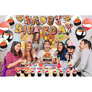 Sushi Party Supplies Japanese Birthday Party Decorations Includes Sushi Birthday Backdrop Banner Cake Topper Cupcake Toppers Balloons for Sushi Themed Party Baby Shower Decorations