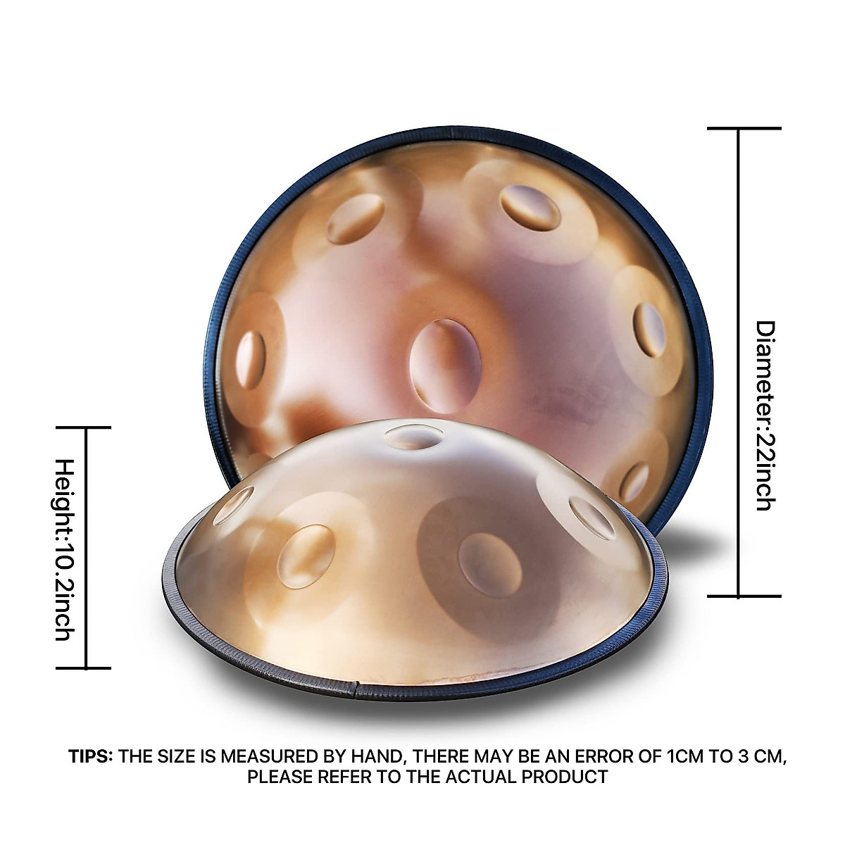 YuElinG 432hz Handpan Drum YuELinG Gold 11 Notes 22 inch in D Celtic Minor with Soft handpan case, Durable handpan Stand