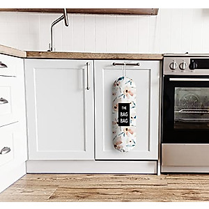 XIKAINUO Retro Flower Kitchen Grocery Storage Bag Holder, Washable Canvas Grocery Shopping Bags, Carrier Plastic Trash Bag Dispenser for Home Kitchen Bathroom Farmhouse Decor Gift