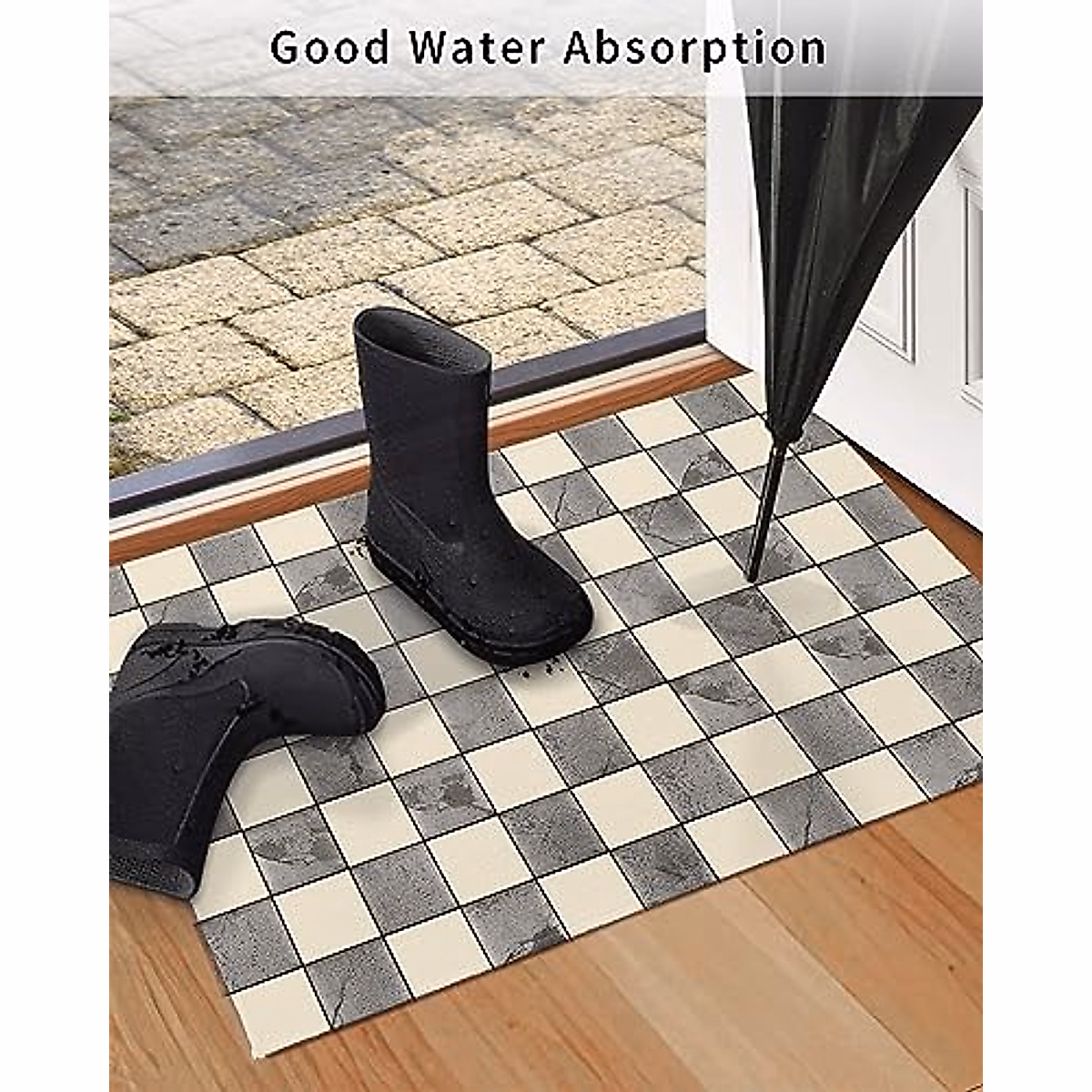 Front Entrance Floor Mats, Non Slip Bathroom/Kitchen Mat Absorbent Durable Small Rugs, Geometric Classic Squares Retro Tiles Pattern Door Mat Indoor/Outdoor Carpet Shoes Scraper 18x30 inch