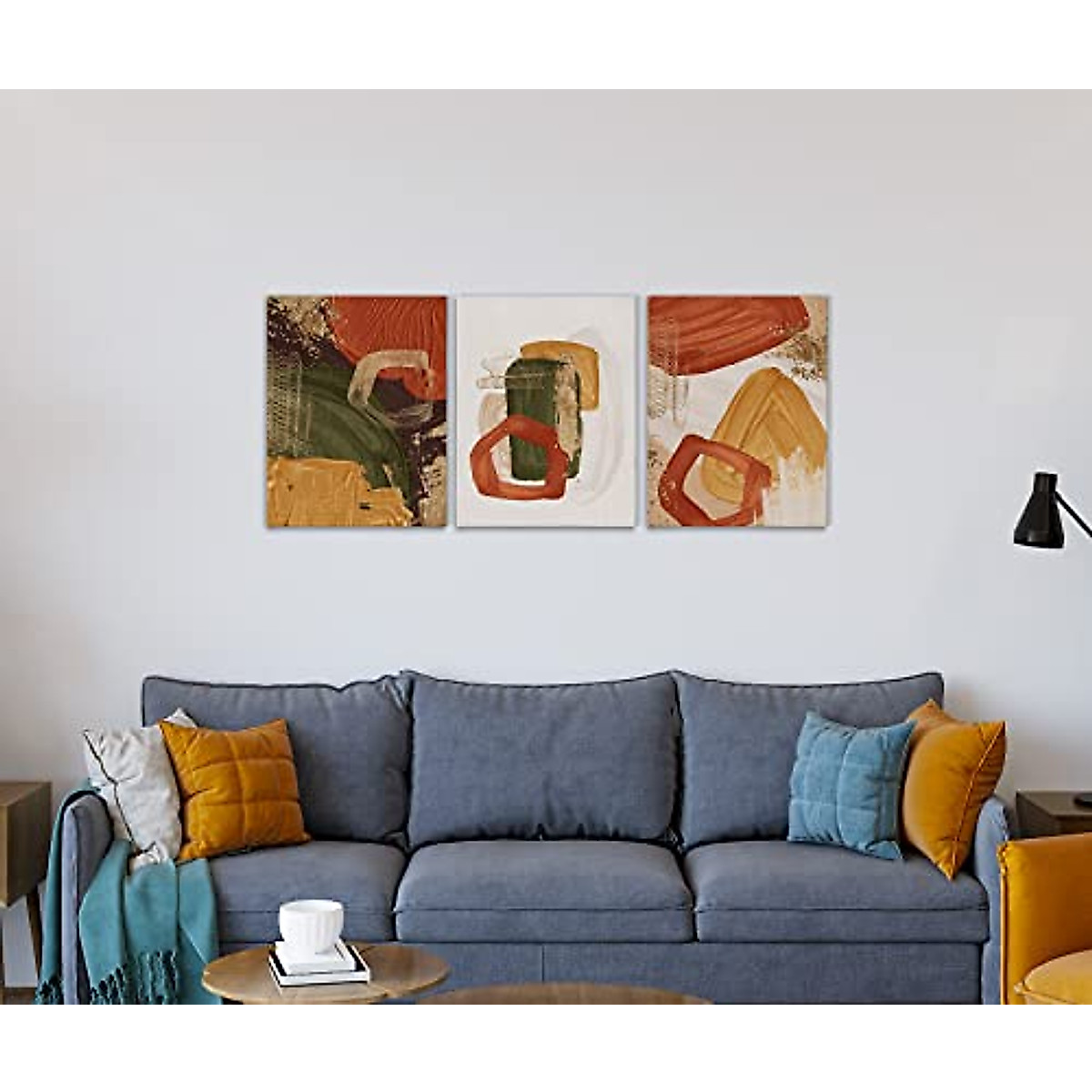 Dark Green White 3 Pieces Mid Century Canvas Framed Wall Art Set Boho Minimalist Wall Decor Abstract Paintings Neutral Poster Set Modern Framed Posters for Living Room Bedroom and Bathroom , Ready to Hang (12''x16'')