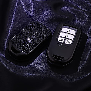 SANRILY 1Pcs Key Fob Cover for Honda Civic Accord CR-V Pilot Keyless Remote Smart Key Shell Case with Bling Key Chains Black