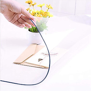 NECAUX Custom Multisize 1.5mm Thick Clear PVC Table Cover Protector - 60 x 108 Inch Long Plastic Crystal Protective Meeting/Dining Room Table Pad Kitchen Wood Grain Vinyl Table Cover