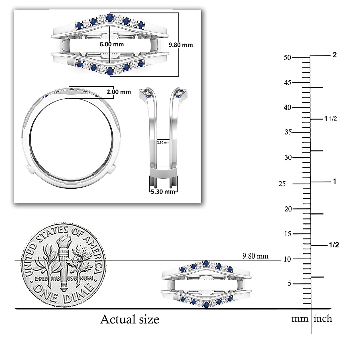Dazzlingrock Collection 10K Blue Sapphire & White Diamond Ladies Anniversary Enhancer Guard Wedding Band, White Gold, Size 7