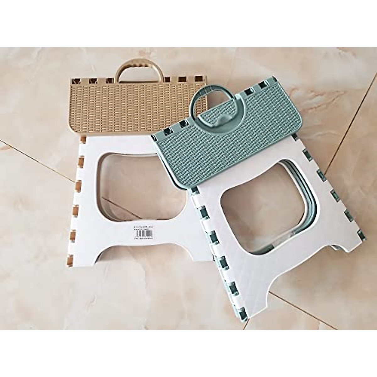 QSYW Folding Step Stool Compact Plastic Foldable Step Stool Holds Up to 300 lbs,12 inches,30cm,Non-Slip(Brown) 1PCS