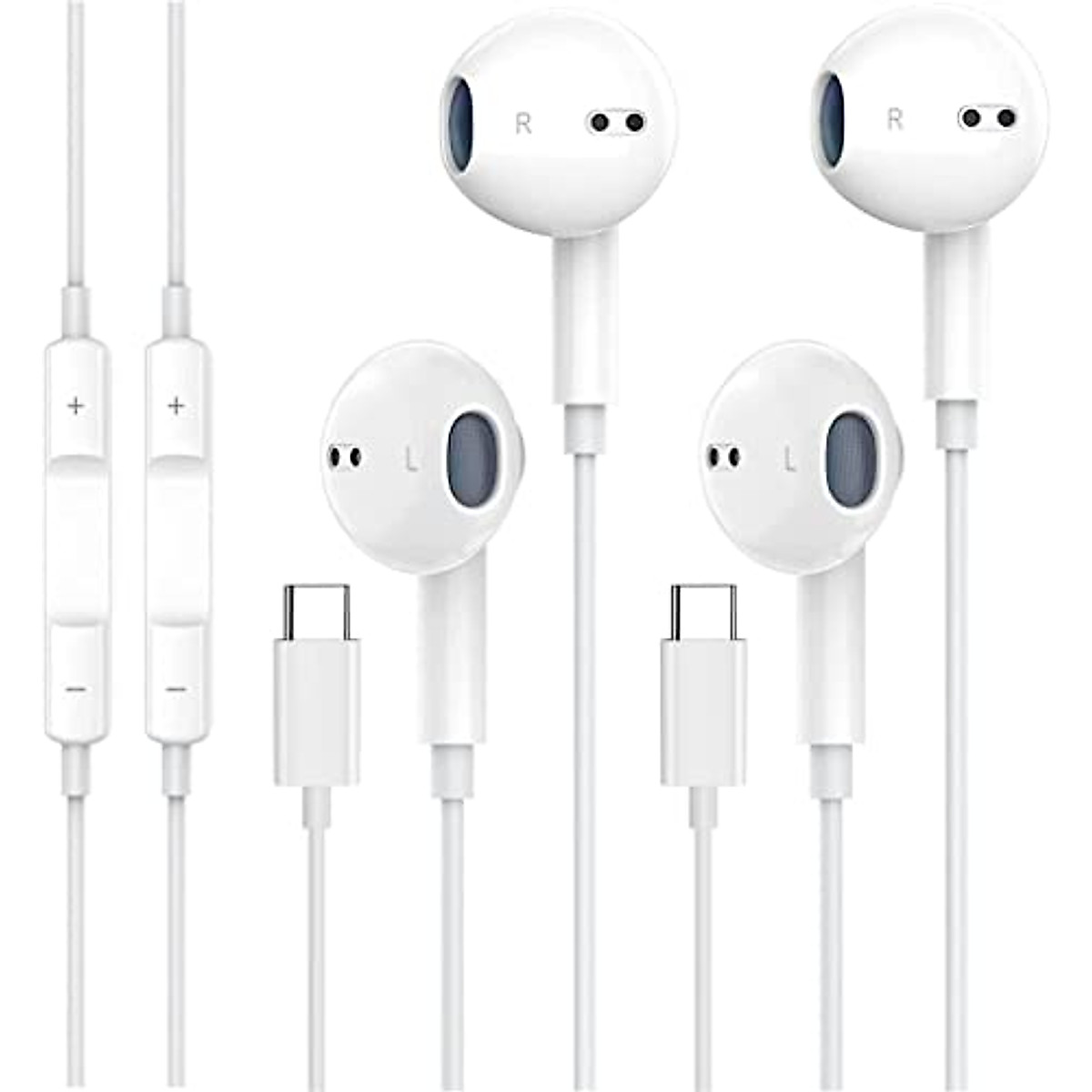 2 Pack-USB C Headphones Earbuds, Type C Earbuds Wired Earphones with Microphone & Remote Control Noise Cancelling in-Ear Headset for iPad Pro, Galaxy S23/S22/S21/S20/Ultra Note 10/20, Pixel 7/6/6a/5/4