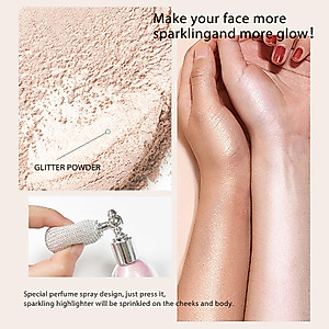 KYDA Highlighter Powder Spray, Glitter High Gloss Spray Shimmer Sparkle Powder Makeup Spray, for Face Body Cosmetic-Light Gold