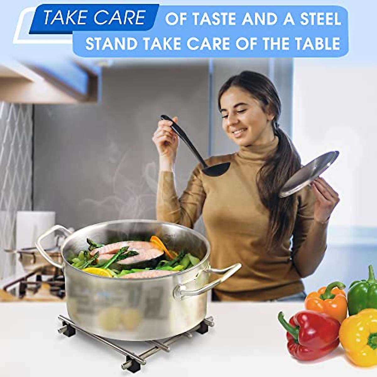 2Pcs Stainless Steel Trivet Instant Pot - 7 by 7-inch Stainless Steel Pot Stand Kitchen Trivets for Hot Dishes - Cast Iron Trivet for Wood Stove Trivet Runner - Trivets for Kitchen Counter Pot Holder