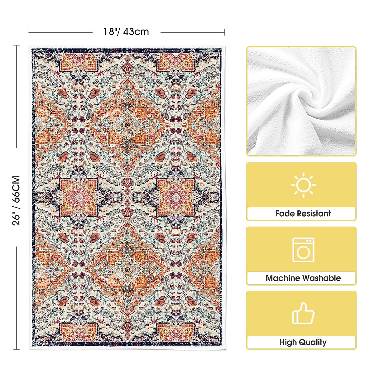 Artoid Mode Orange Flowers Bohemia Boho Kitchen Towels Dish Towels, 18x26 Inch Daily Seasonal Decoration Hand Towels Set of 2