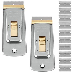 WEUPE Razor Blade Scraper Tools (Set of 2), Window Scraper, Glass Cooktop Scraper & Paint Scraper, Car Decal, Sticker and Glue Remover Razor Holder with 10 Replaceable Single Edge Blades