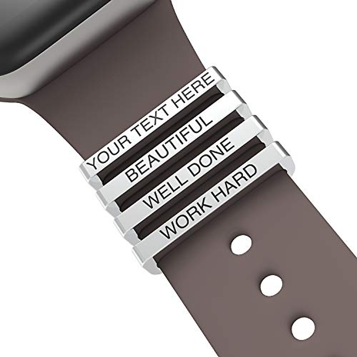 Callancity 4pcs/Set Personalized Watch Band Charms Decorative Ring Loops Compatible for Apple Watch Silicone Bands 38mm 42mm 40mm 44mm 41mm 45mm(No Watch and Band)