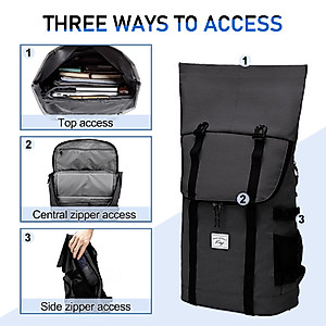 Kasqo Laptop Backpack for Men, 17 Inch Rolltop Large Capacity Water Resistant School College Travel Bookbag Casual Daypack, Dark Grey