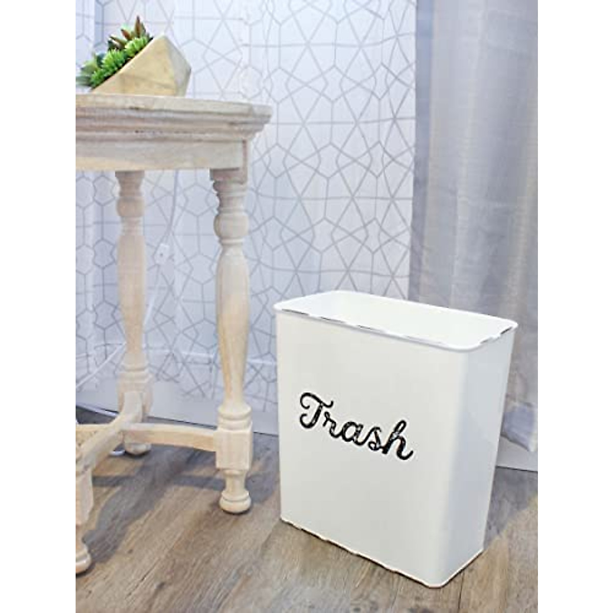 AuldHome White Enamel Trash Can, Rustic Farmhouse Wastebasket for Bathroom, Bedroom, or Office