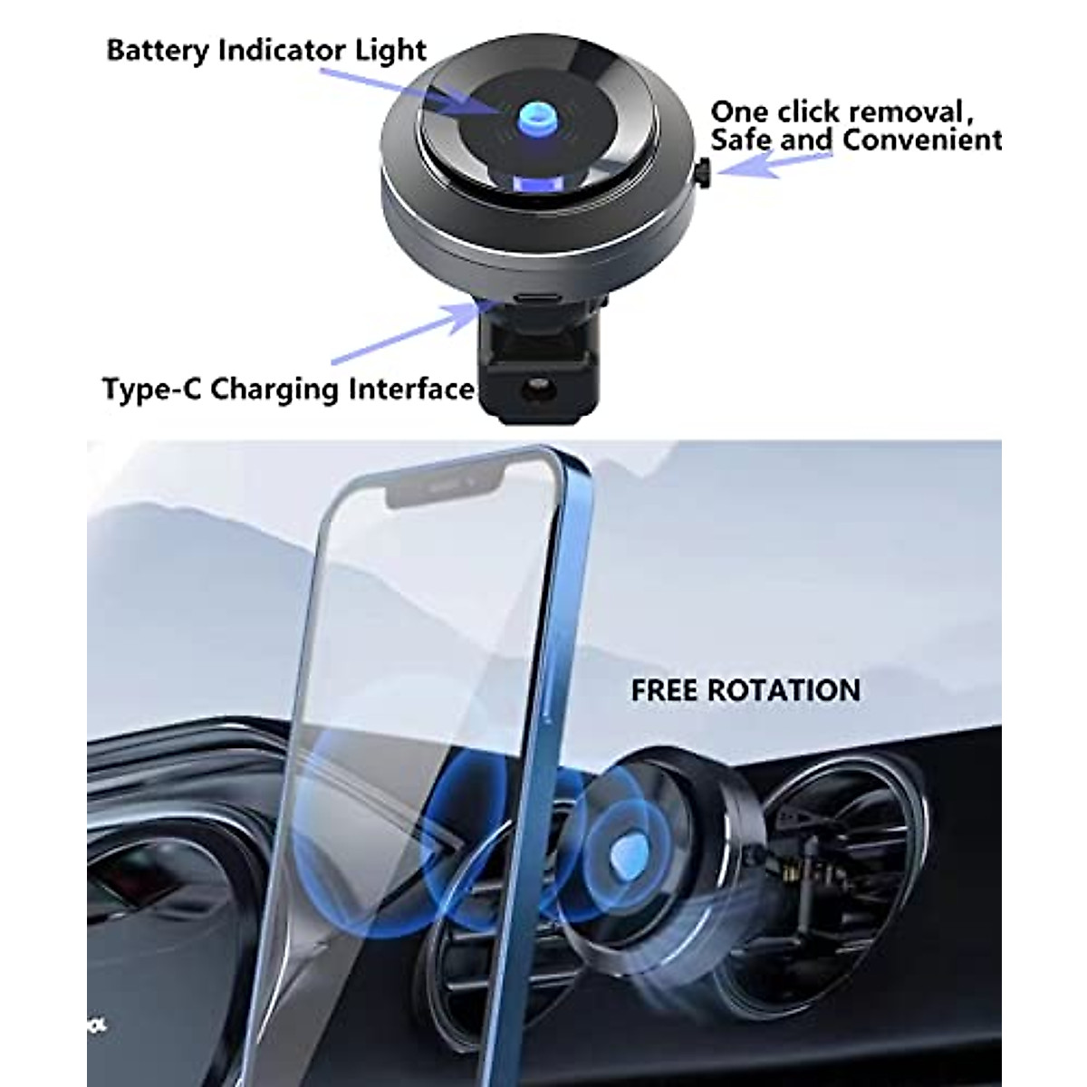 Unee Wireless Car Charger, Auto Air Suction Fast Charging Phone Mount Car Air Vent Cell Phone Holder Compatible iPhone/Android/Samsung/Pad/Ebook (Black)