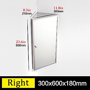 Generic 24"" Bathroom Corner Medicine Cabinet W/Mirror, Bathroom Stainless Steel Wall Mount Mirror Cabinet, Hanging Triple Shelf Storage Cabinet (Right), Small