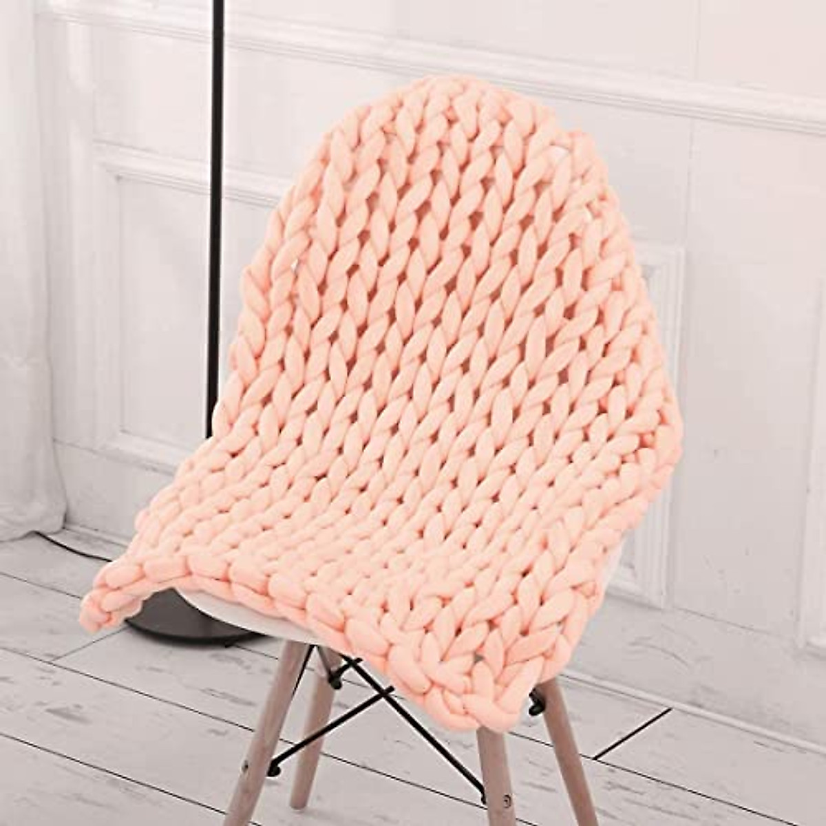 Chunky Yarn for Arm Knitting - Super Soft Jumbo Cotton Yarn, Washable Braided Knot Throw Yarn，Bulky Giant Weight for Hand Knit Blanket DIY (Shell Pink, 0.55lb)