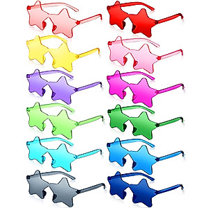 Cindeer 12 Pair Star Shape Glasses Bulk Rimless Sunglasses for Women Halloween Xmas Party Pentagram Star Accessories(Multicolor)