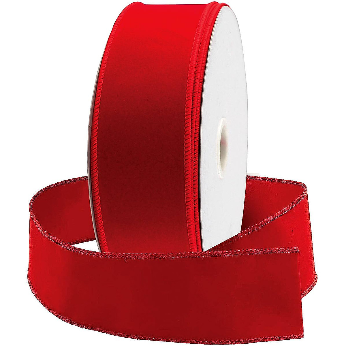Red Wire Ribbon Velvet 2.5 (2 1/2) Inch Wide Wired-Edge Trim Clearance - Valentines Day Gift Wrapping Bow, Indoor Outdoor Christmas Tree Trimming Bows/Winter Wedding Ribbons Xmas Crafts & Gifts (30)