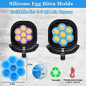XANGNIER Silicone Air Fryer Egg bite Mold,2 Pack Reusable Egg Bites Pan with Lid-Alternative to Sous Vide Egg Bite Maker,Air Fryer Accessories