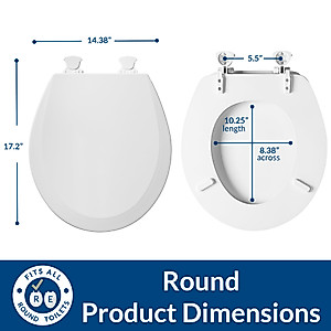 BEMIS 500EC 390 Toilet Seat with Easy Clean & Change Hinges, 1 Pack Round, Cotton White