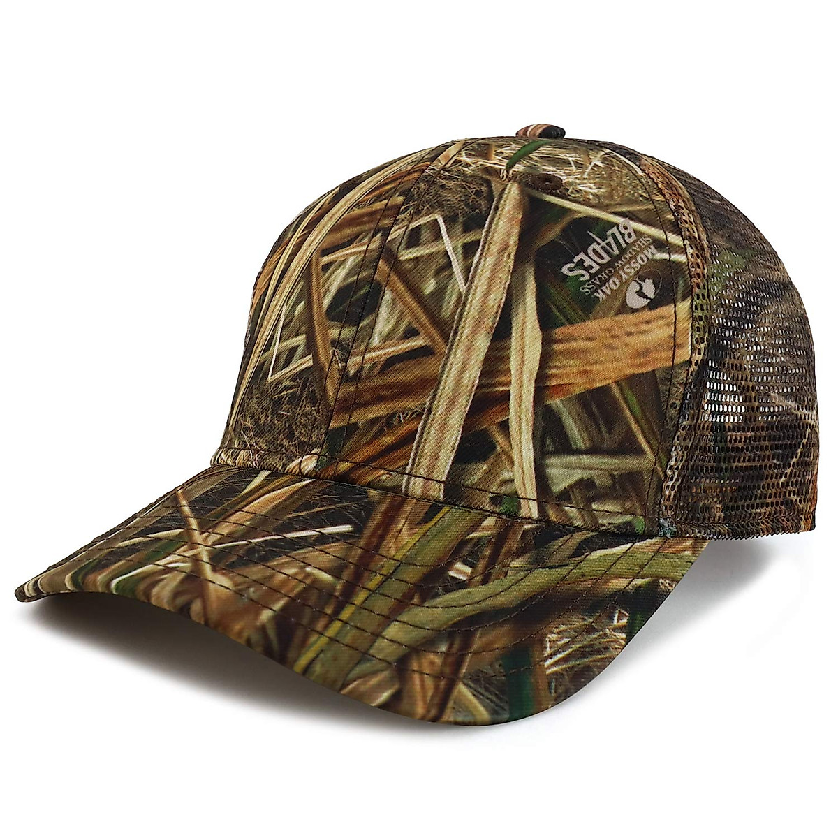 Armycrew Hunting Camouflage Outdoor Structured Camo Printed Trucker Mesh Cap - Shadow Grass