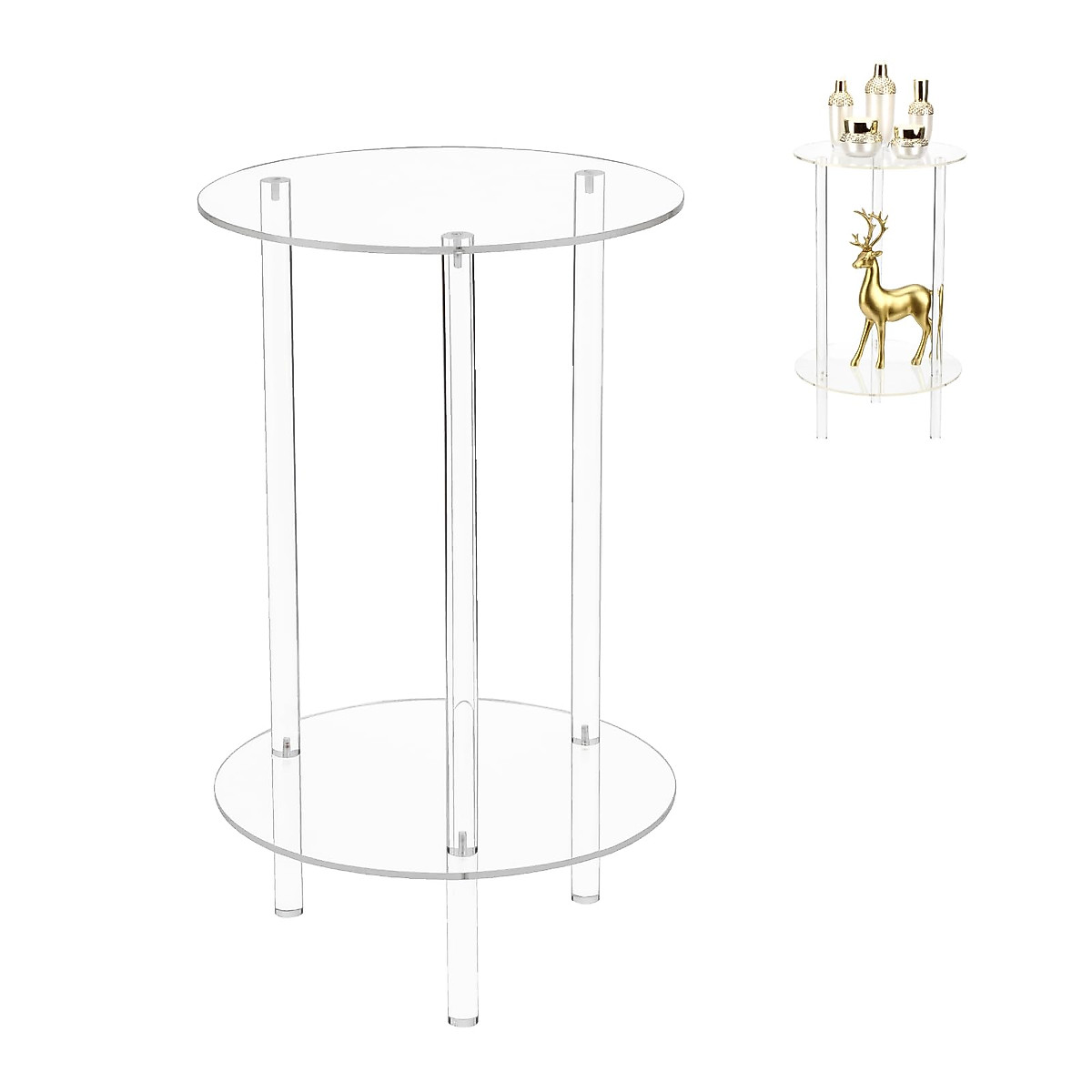 YINSHCO Acrylic Detachable End Table, Round Acrylic Coffee Table, 2 Tier Multifuntional Clear Nightstand End Table for Small Spaces, Detachable Beside Table for Living Room, Bedroom, Study Room, 12"