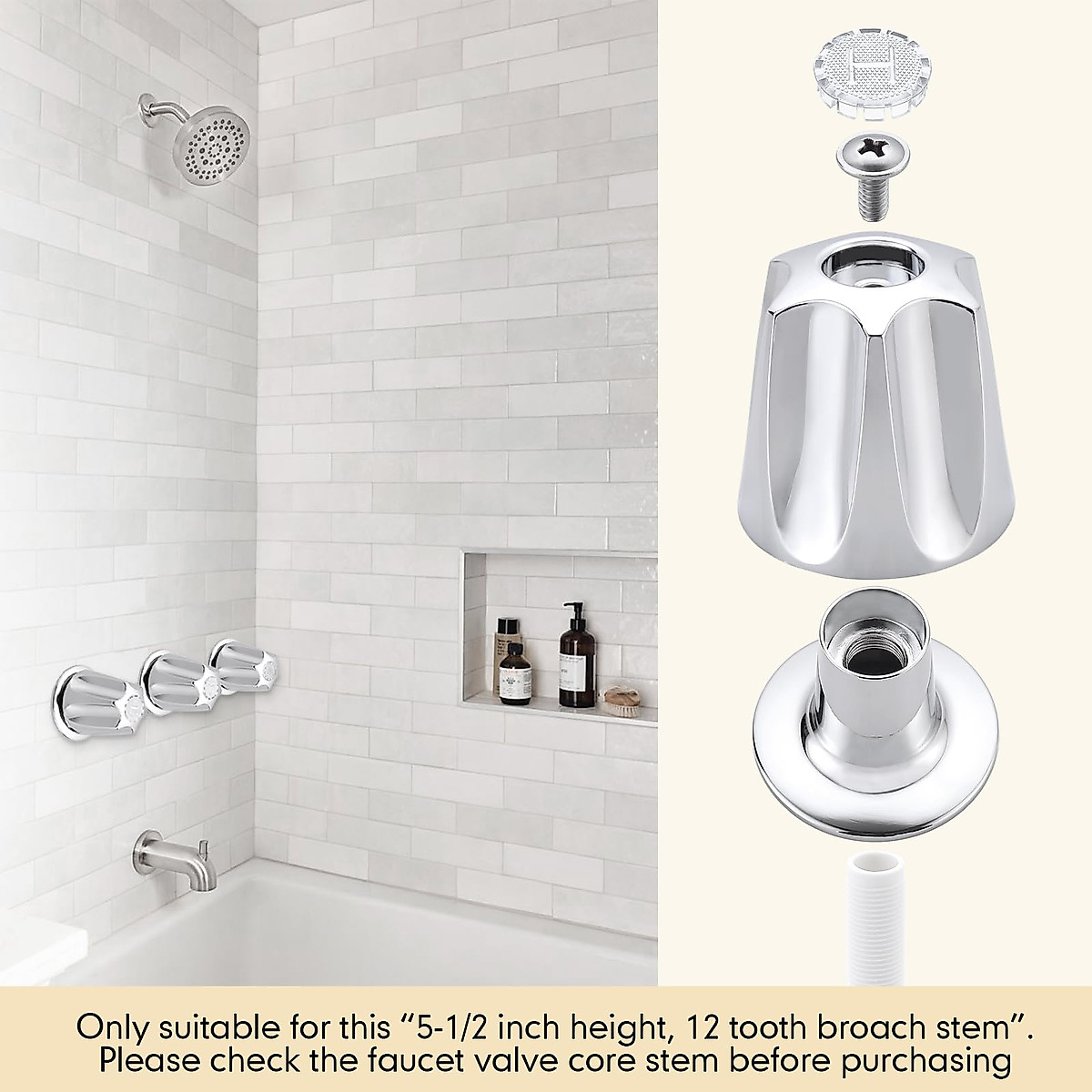 Shower Knobs 3 Piece Replacement for Fit for Price Pfister Tub Shower Faucet Handle Remodel Trim Kit, 3 Pieces Hot Cold and Diverter Shower Handles Replacement,Polished