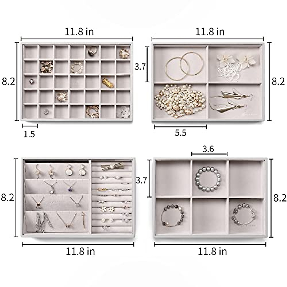Vlando Jewelry Trays Stackable Showcase Display Drawer Organizer Storage- Multi-Purpose,Multiple Combinations, Large Capacity Multi-Layer Design and Fashion(Grey)