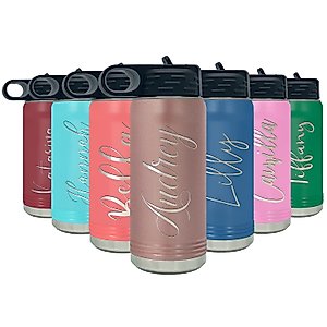 Personalized Bottle 20 oz with Straw Rose Gold Custom Laser Engraved Stainless Steel Vacuum Insulated Sport Bottle with Name