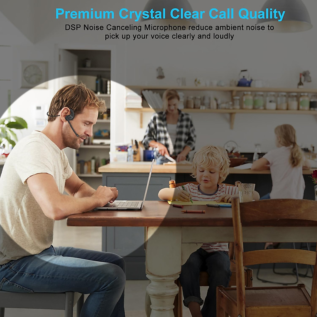 iDIGMALL Bluetooth Headset with Detachable Microphone, Multi-Point Wireless Headset w/DSP Noise Canceling Mic for Phone PC Laptop, Comfort & Light Open Ear headphones for Office Meeting Home Work, 12H